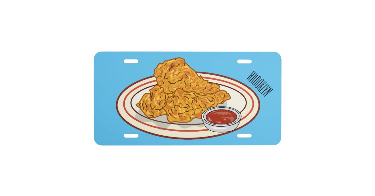 Fried chicken cartoon illustration license plate | Zazzle