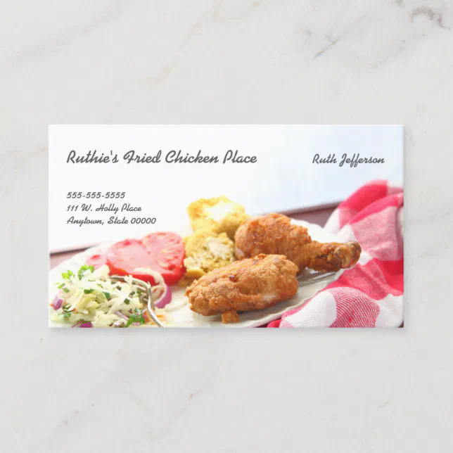 Fried chicken dinner with copy space business card | Zazzle
