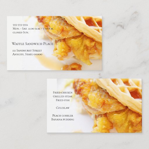 Fried chicken waffle sandwich business card | Zazzle