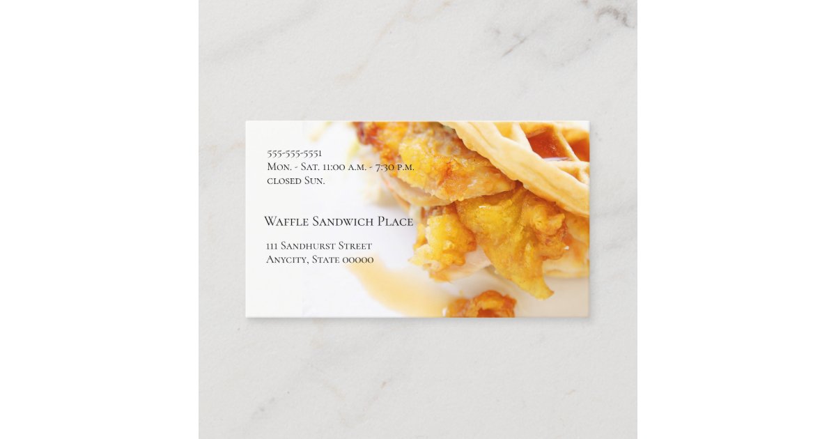 Fried chicken waffle sandwich business card | Zazzle