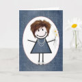 Friend Birthday Stick Figure Girl with Daisies Card | Zazzle