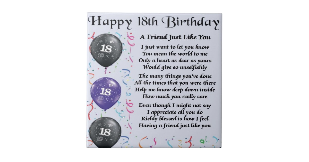 Friend Poem 18th Birthday Tile | Zazzle.com