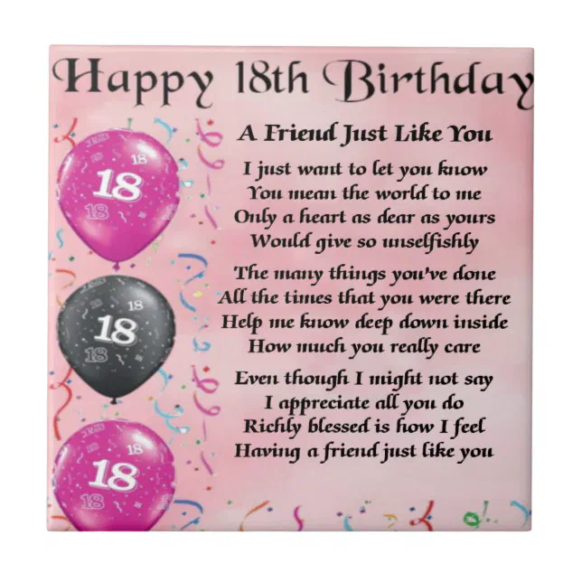 Friend Poem 18th Birthday Tile | Zazzle