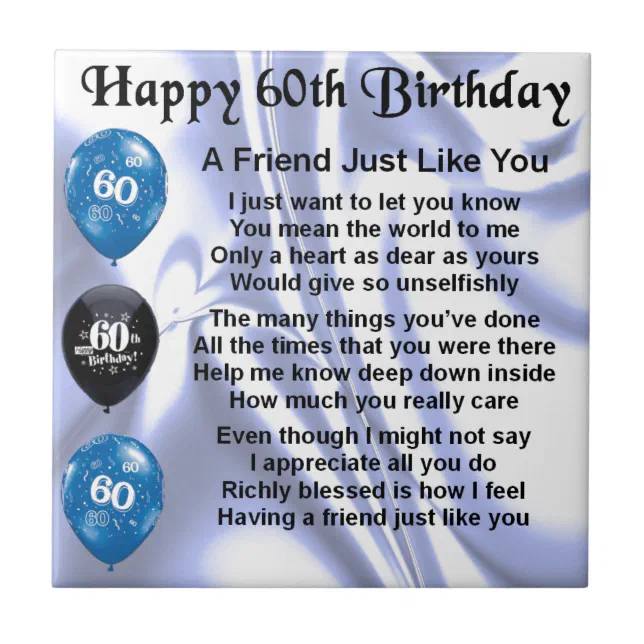 Friend Poem 60th Birthday Tile | Zazzle