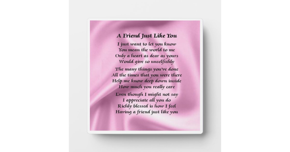 Friend Poem Plaque - Pink Silk Design | Zazzle