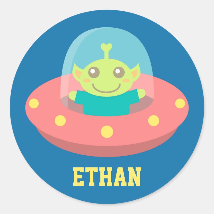 Friendly Alien in Spaceship, Outer Space Classic Round Sticker | Zazzle.com