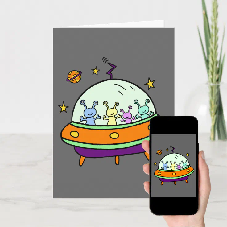 Friendly Aliens Card | Zazzle