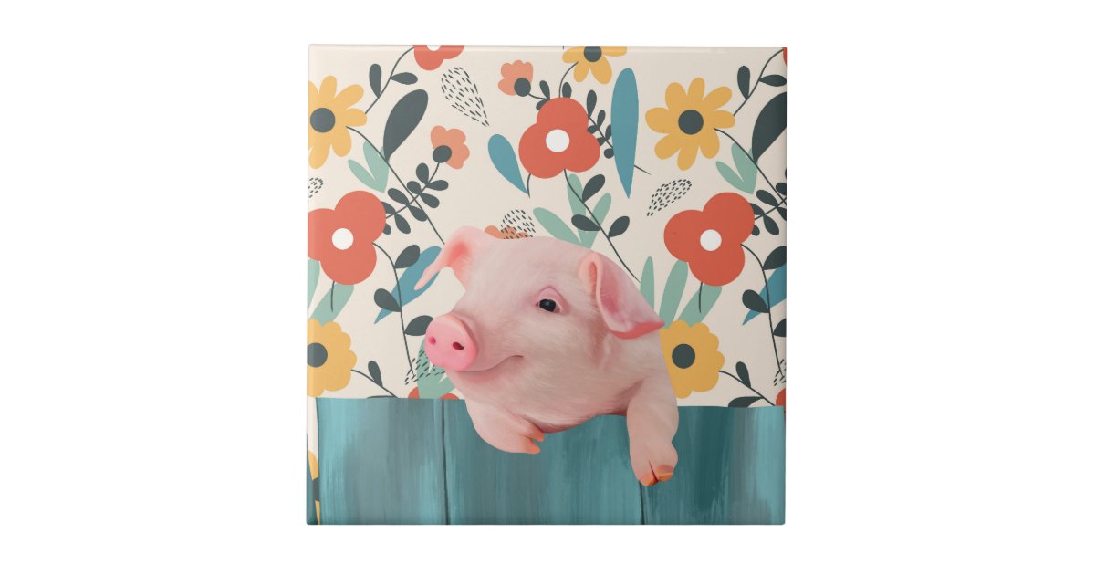 Friendly Baby Pig | Cute Baby Animal Ceramic Tile | Zazzle