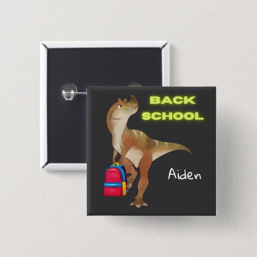 Friendly Dinosaur with Backpack "Back to School" Button | Zazzle