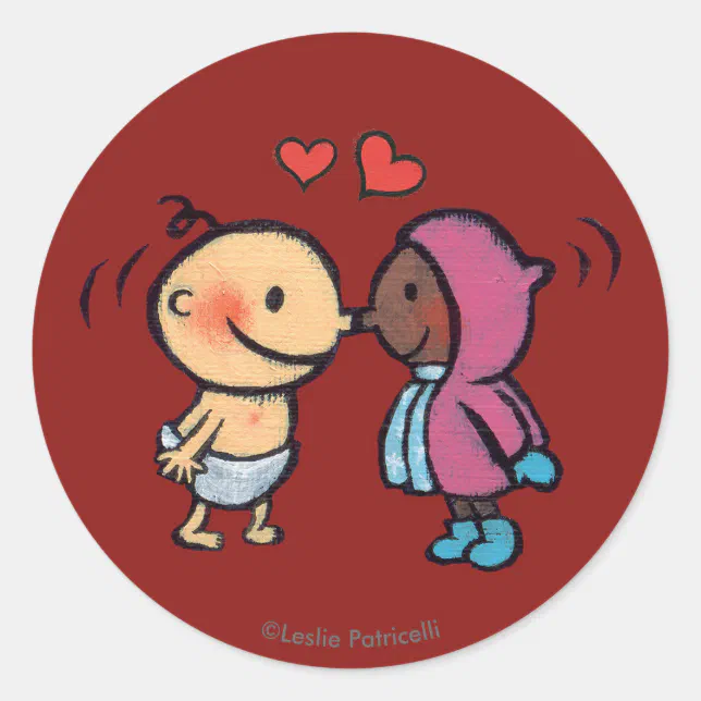 Friendly Eskimo Nose Kisses Kids Classic Round Sticker | Zazzle