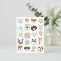 Friendly Faces | Cute Animal Portraits Postcard | Zazzle