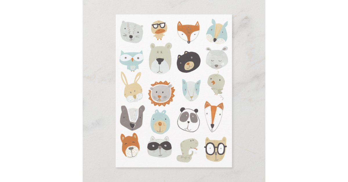 Friendly Faces | Cute Animal Portraits Postcard | Zazzle