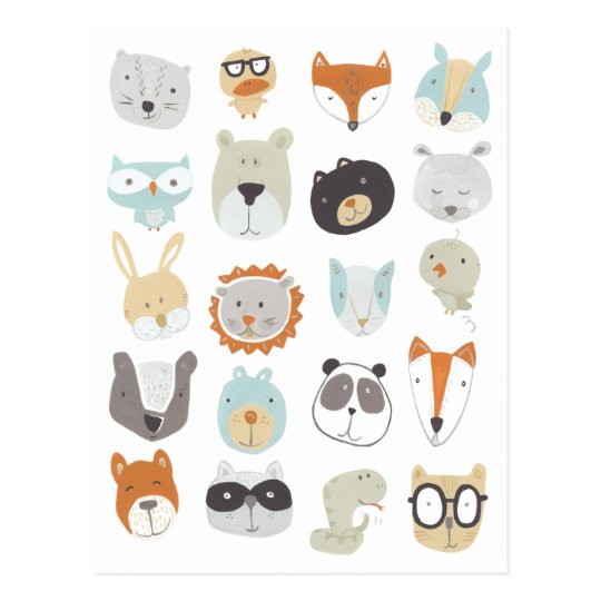 Friendly Faces | Cute Animal Portraits Postcard | Zazzle.com