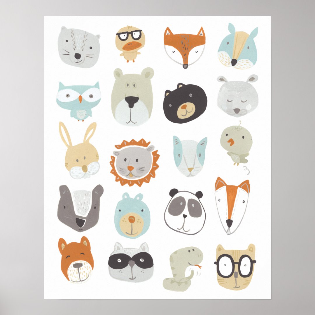 Friendly Faces | Cute Animal Portraits Poster | Zazzle