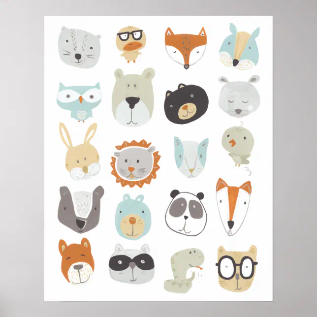 Friendly Faces | Cute Animal Portraits Poster | Zazzle