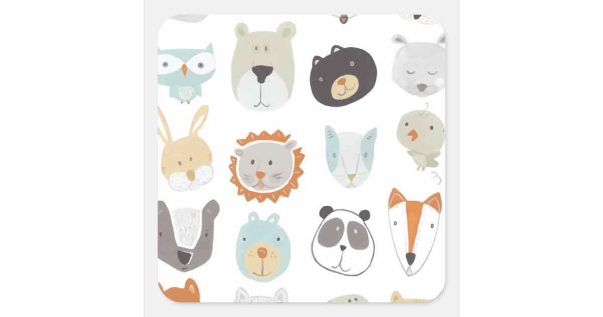 Friendly Faces | Cute Animal Portraits Square Sticker | Zazzle
