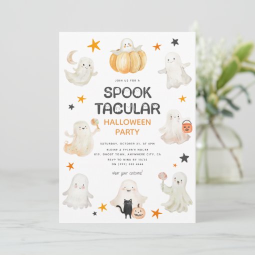 Friendly Ghosts Spooktacular Kids Halloween Party Invitation | Zazzle