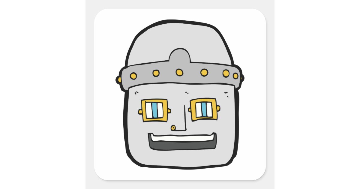 Friendly Silver Robot Head Square Sticker | Zazzle