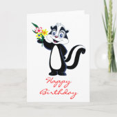 Friendly Skunk with Flowers Birthday Card | Zazzle