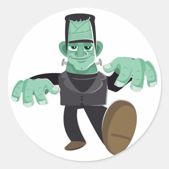Friendly Smiling Frankenstein's Monster Walking Classic Round Sticker ...