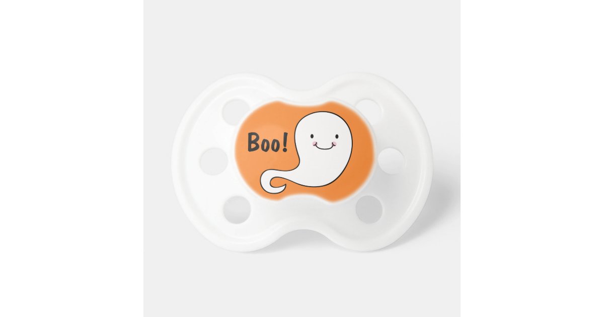 Friendly White Ghost Orange Halloween Baby Pacifier | Zazzle