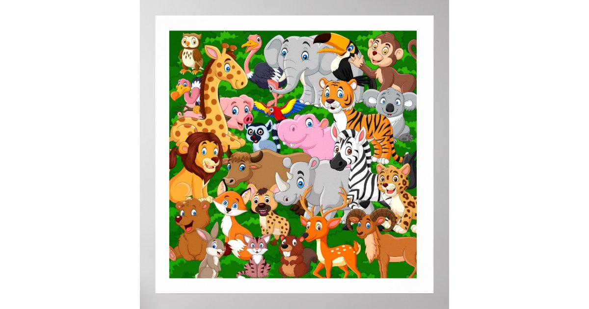 Friendly Wild Animals Cute Kids Room Poster | Zazzle