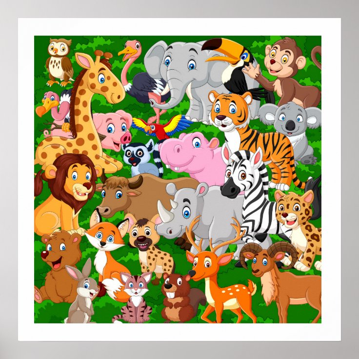 Friendly Wild Animals Cute Kids Room Poster | Zazzle