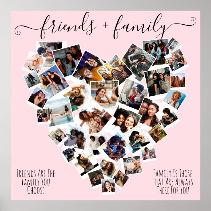 Friends and Family Quotes Photo Heart Collage Post Poster | Zazzle