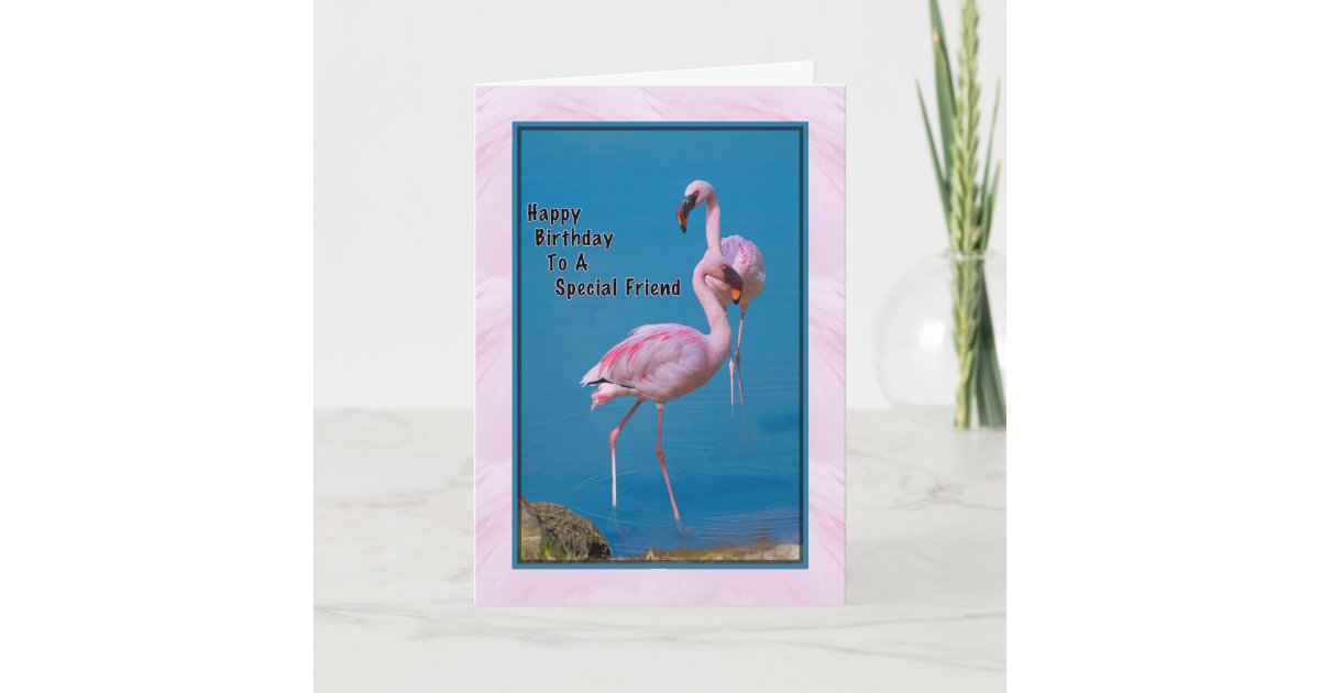 Friend's Birthday Card with Pink Flamingo | Zazzle