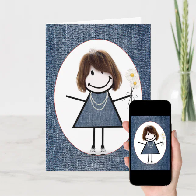Friend's Birthday Stick Figure Girl Card | Zazzle
