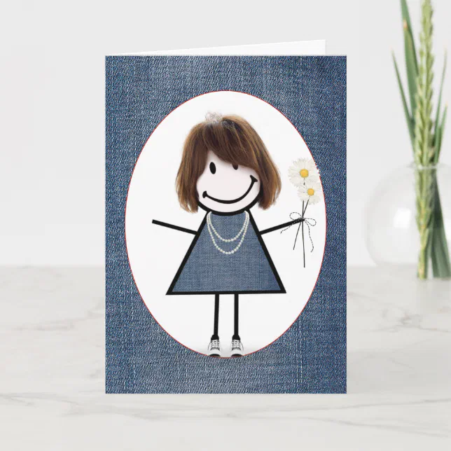Friend's Birthday Stick Figure Girl Card | Zazzle