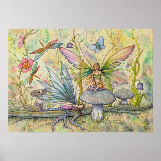 Friends Flower Fairy Fantasy Art Poster Print | Zazzle