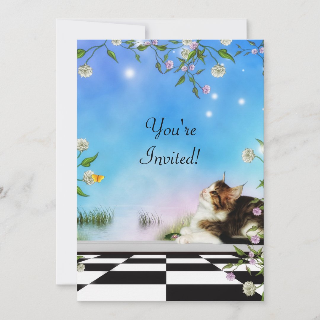 Friends Forever Cat and Butterfly Even Invitation | Zazzle