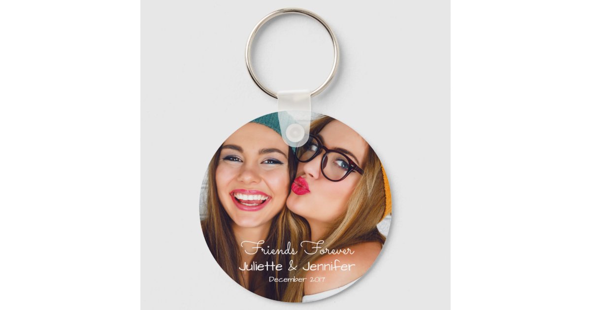 Friends forever | upload photo add names and date keychain | Zazzle