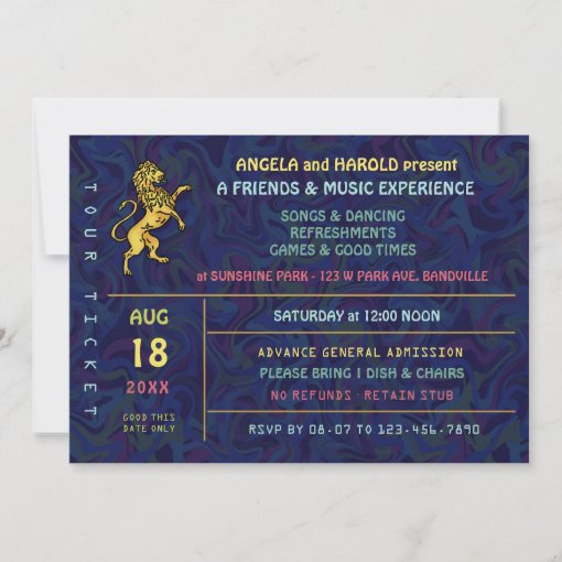 Friends Music Band Retro 70s Concert Ticket Theme Invitation | Zazzle