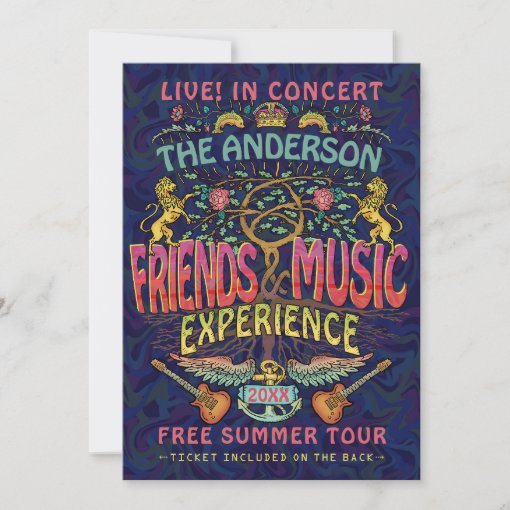 Friends Music Band Retro 70s Concert Ticket Theme Invitation | Zazzle