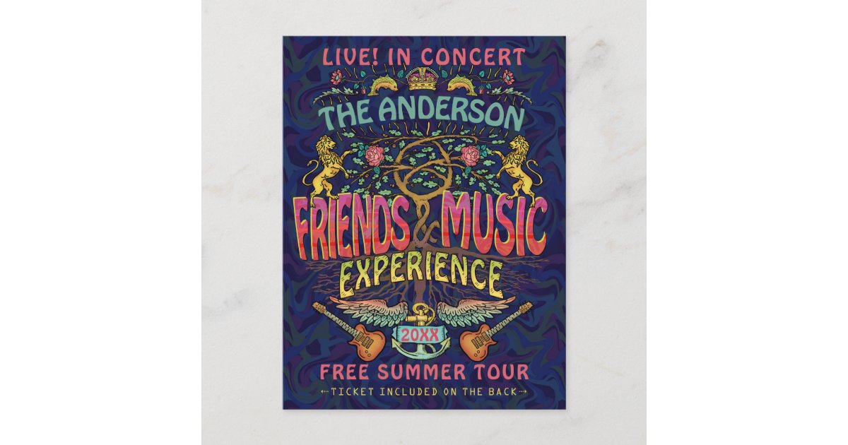 Friends Music Band Retro 70s Concert Ticket Theme Postcard | Zazzle