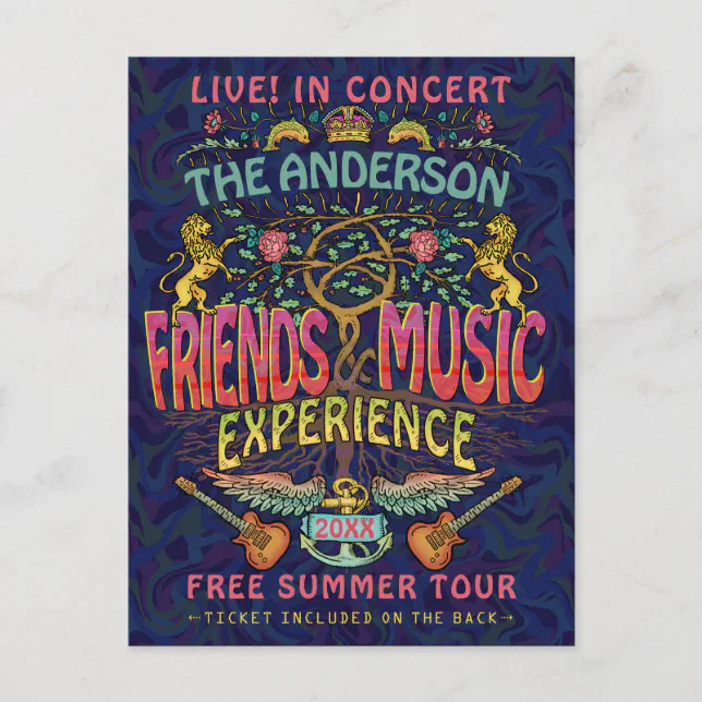 Friends Music Band Retro 70s Concert Ticket Theme Postcard | Zazzle