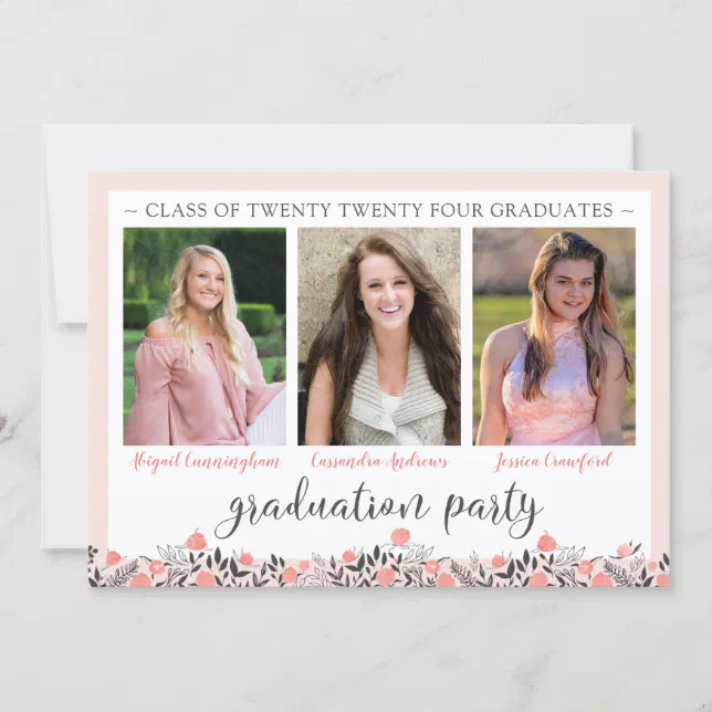 Friends Siblings Graduation Party Blush Floral Invitation | Zazzle