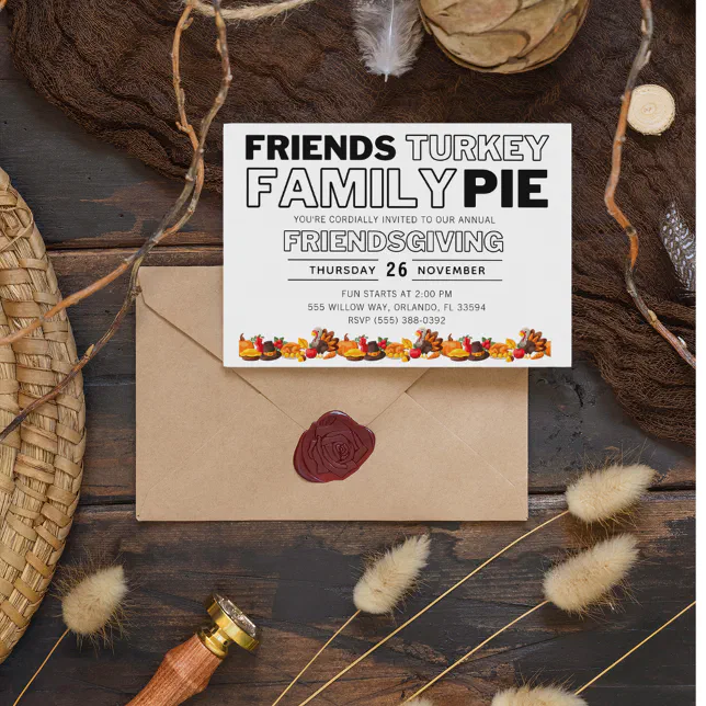 Friends Turkey Pie Friendsgiving Thanksgiving Invitation | Zazzle
