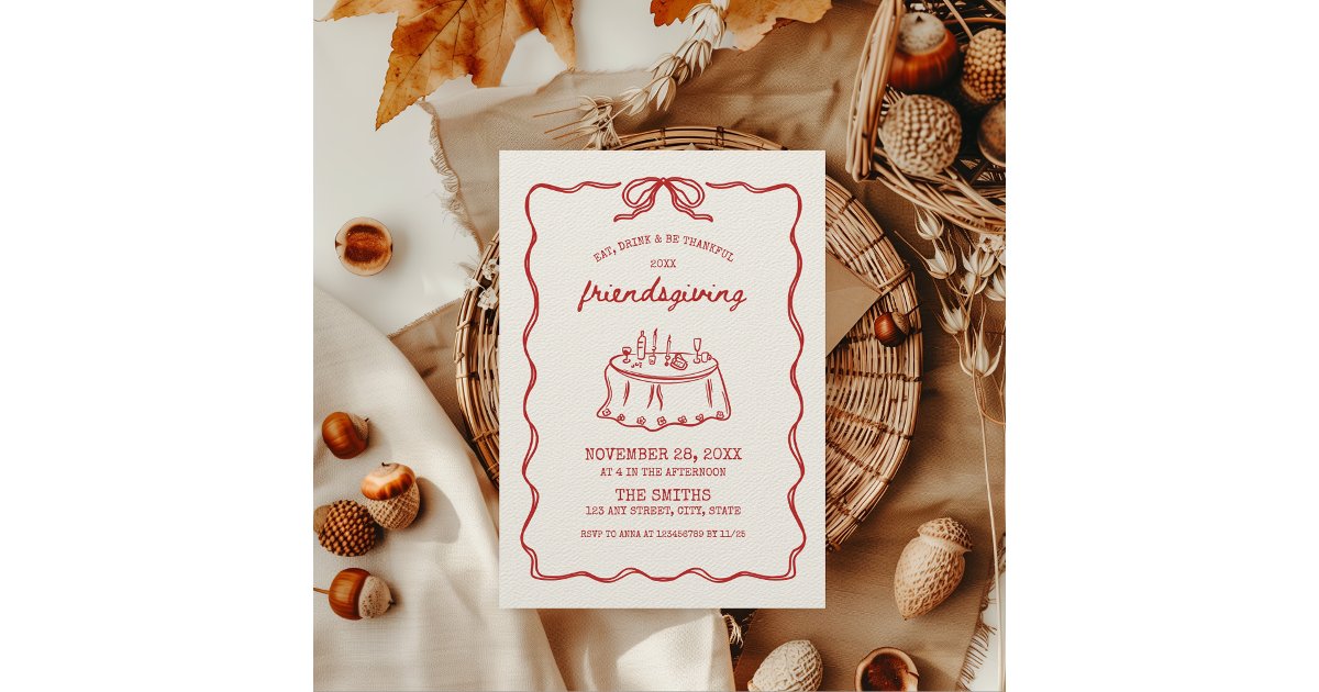 Friendsgiving Dinner Hand-drawn Thanksgiving Feast Invitation | Zazzle