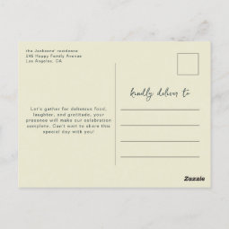 Friendsgiving dinner invitation floral white arch postcard | Zazzle