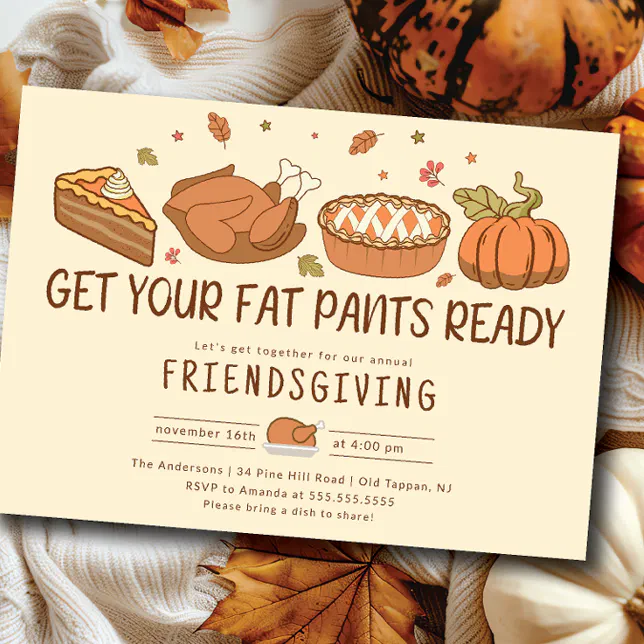 Friendsgiving Fat Pants Dinner Celebration Invitation | Zazzle