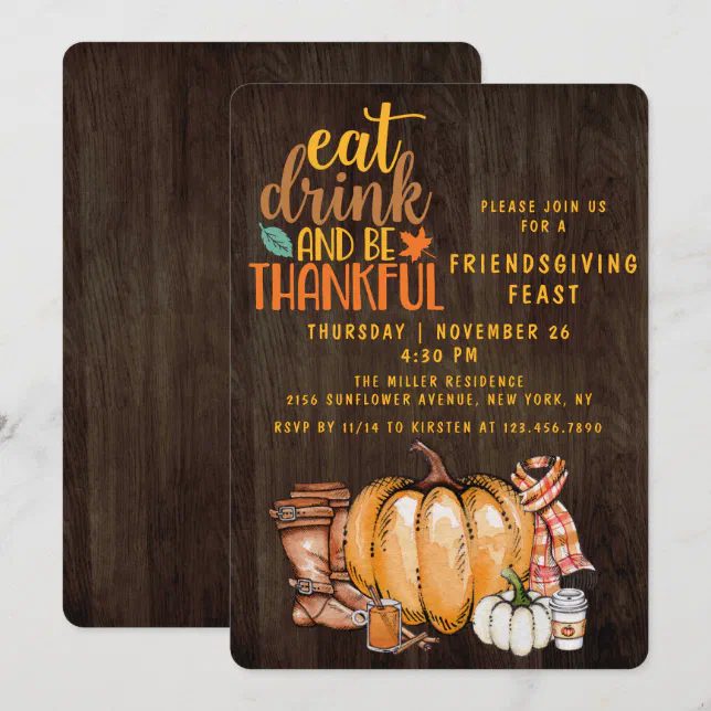 Friendsgiving Feast Modern Fall Watercolor Invitation | Zazzle