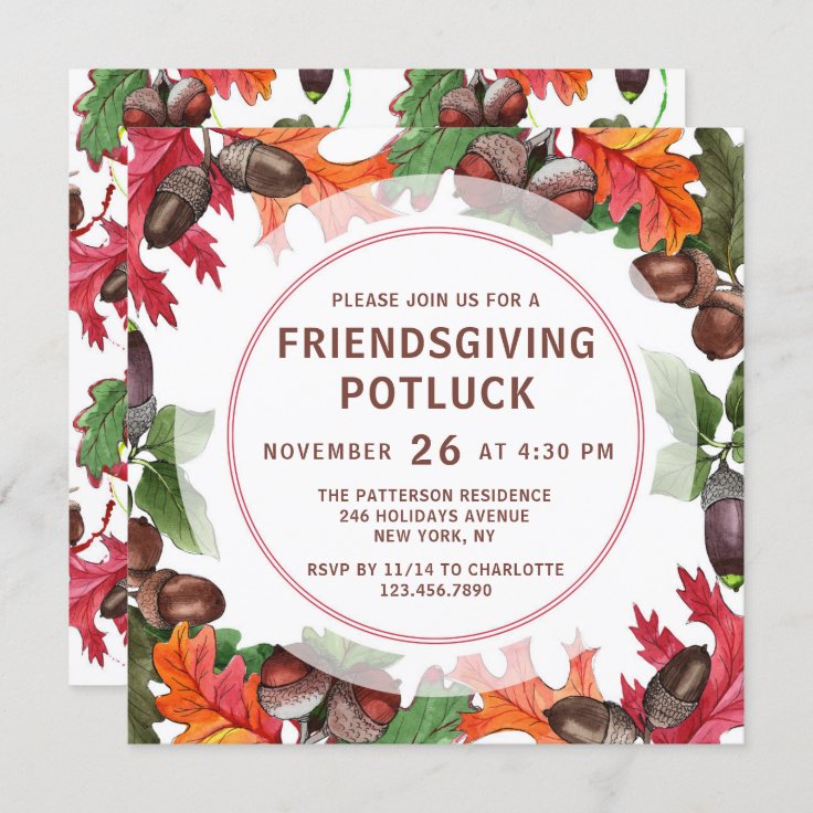 Friendsgiving Potluck Dinner Watercolor Floral Invitation | Zazzle