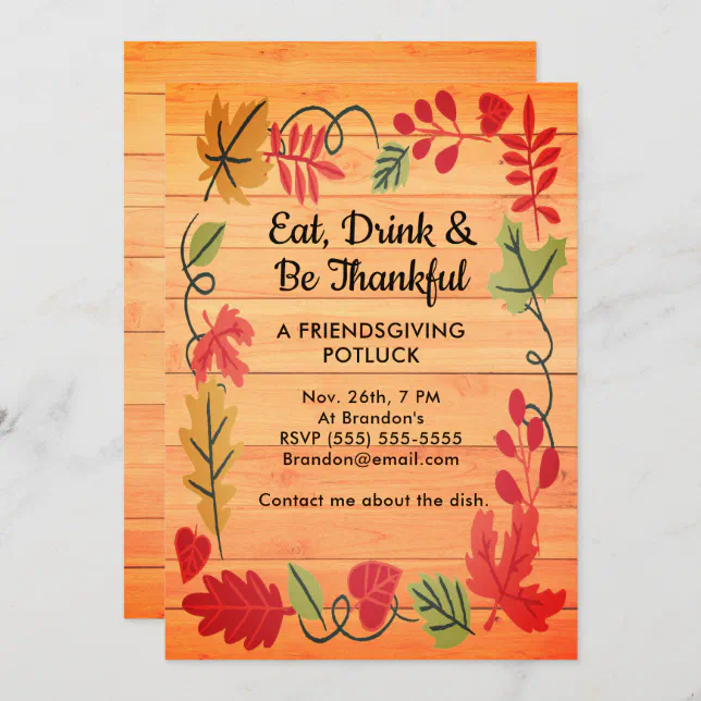 Friendsgiving Potluck Orange Wood Design Invite | Zazzle
