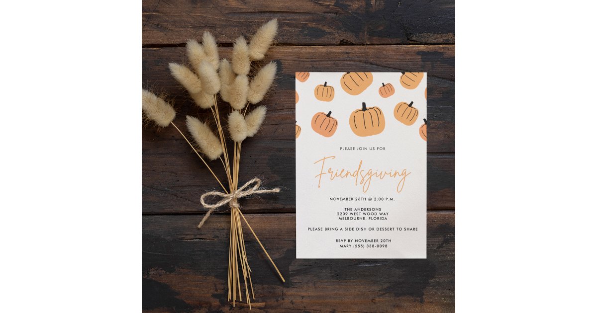 Friendsgiving Thanksgiving Dinner Fall Pumpkin Invitation | Zazzle