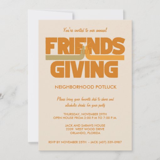 Friendsgiving Thanksgiving Potluck Party Invitation | Zazzle