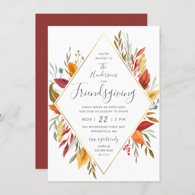 Friendsgiving Watercolor Autumn Foliage Invitation | Zazzle