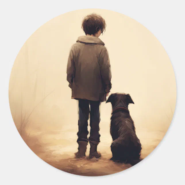 Friendship, Boy and his dog Classic Round Sticker | Zazzle